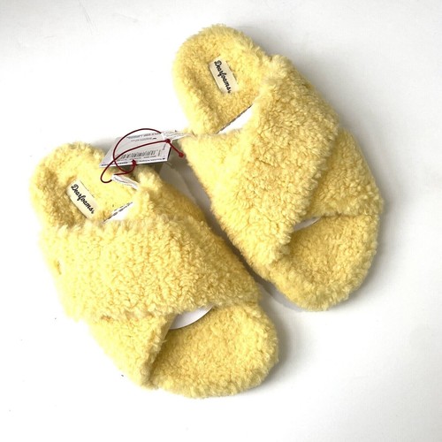 DEAR FOAMS New $49 Womens XL 11-12 Yellow X Strap Slip On Fuzzy ...