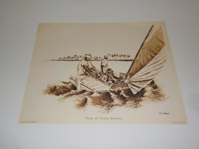 George Vaklev Vintage Lithograph Bahama Islands 1969 SLOOP OFF GRAND ...