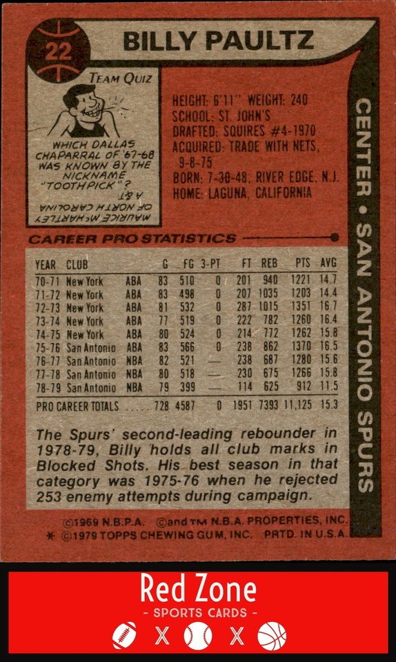 1979 Topps - #22 Billy Paultz EX+ | eBay