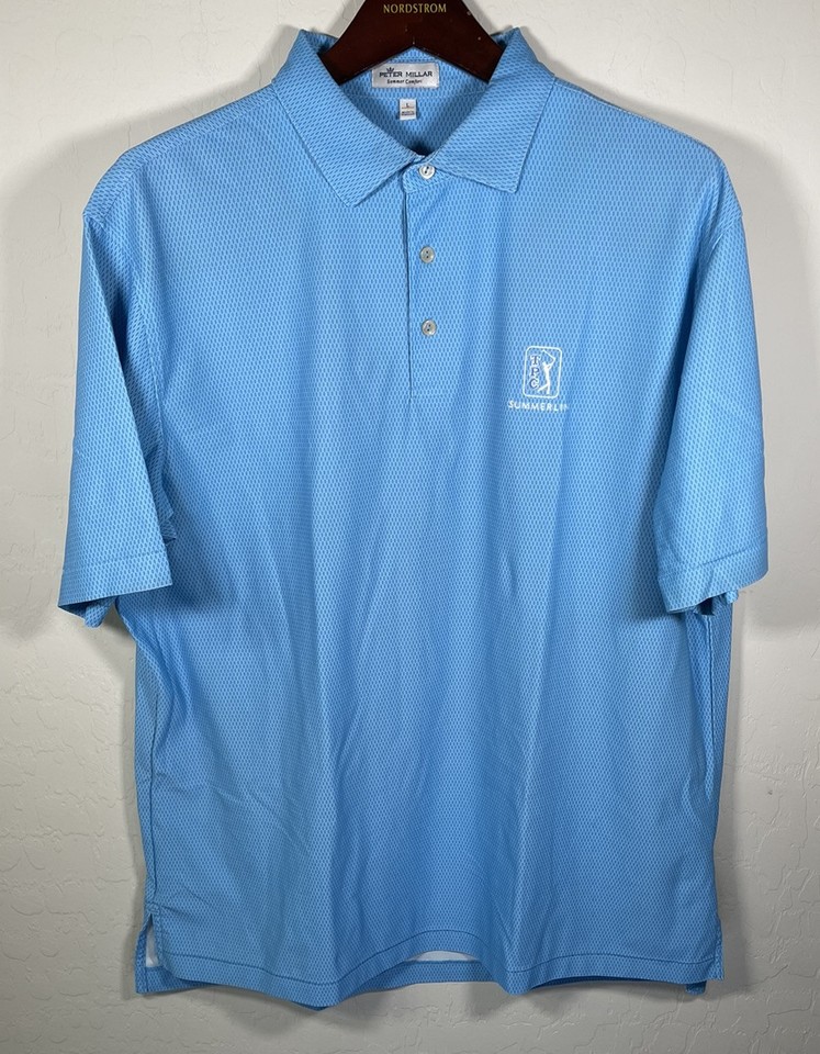 Peter Millar Summer Comfort Light Blue Golf Polo Shirt Mens Large TPC ...