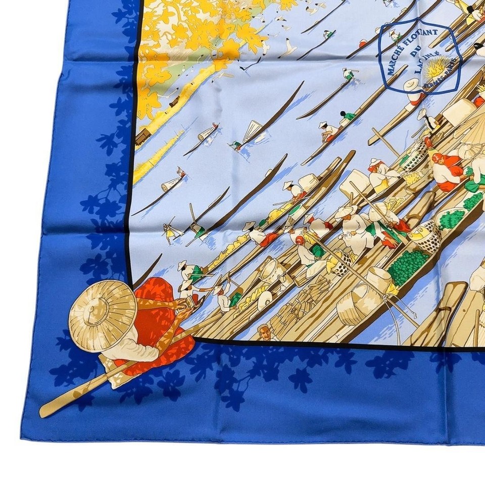 Herm s Carr 90 Lake Inle Floating Market Scarf Silk With tag | eBay
