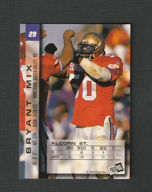 1996 Press Pass Paydirt Bryant Mix #29 Alcorn State Braves | eBay