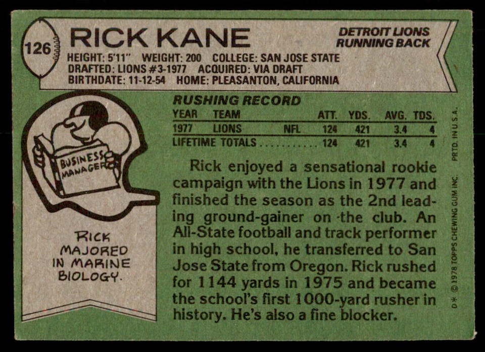1978 Topps #126 Rick Kane RC | eBay
