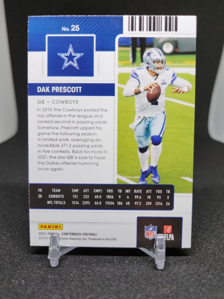 2021 Panini Contenders Football Dak Prescott #25 Season Ticket - Dallas ...