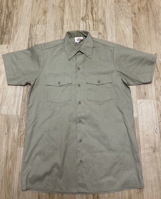 VTG Dickies Short Sleeve Button Up Shirt Men's Size M Tan Work Shirt ...