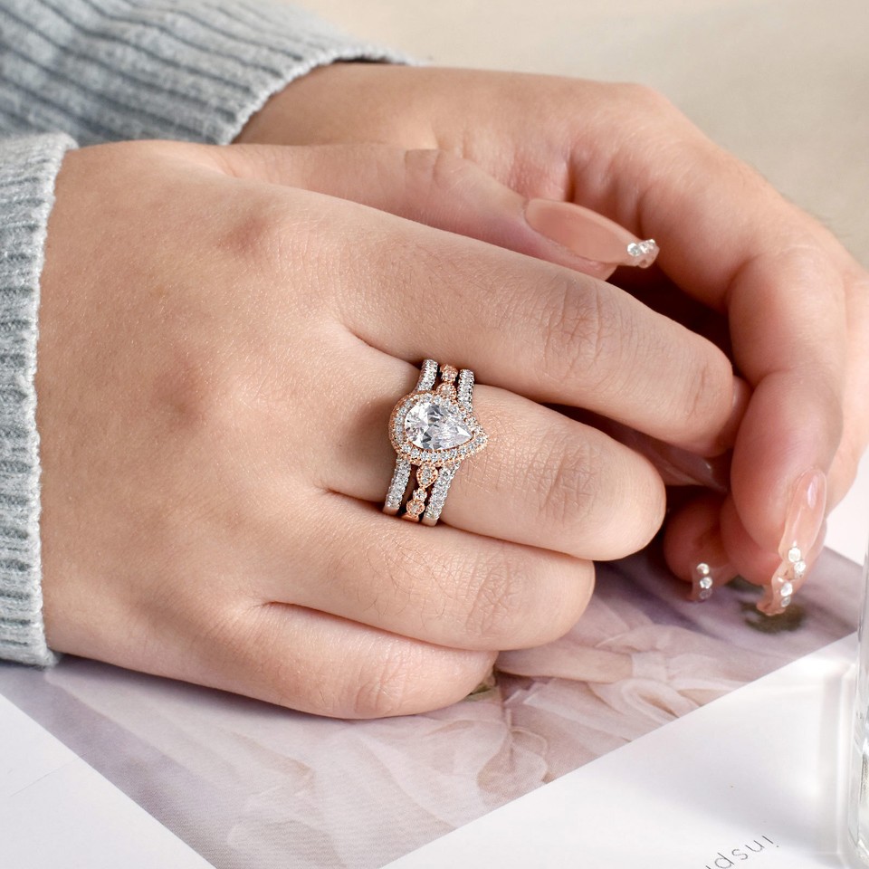 Newshe 3.6CT Pear Engagement Wedding Ring Sets Ring Enhancer Set ...