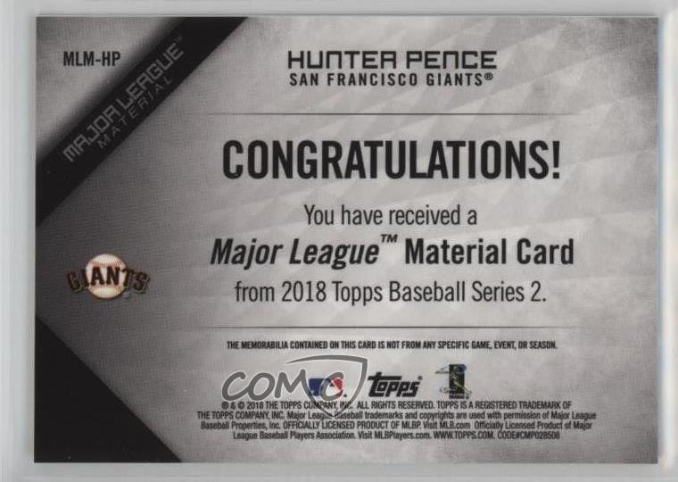 2018 Topps Major League Material Series 2 Black 2/99 Hunter Pence #MLM ...