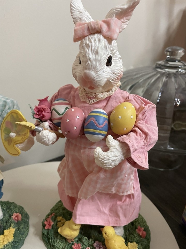 Fabric Mache Spring Bunnies Easter Decoration NIB Girl & Boy Bunny ...