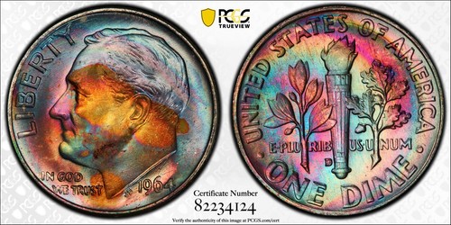 1964-D Roosevelt Dime PCGS MS67+FB Monster Toned 10c | eBay