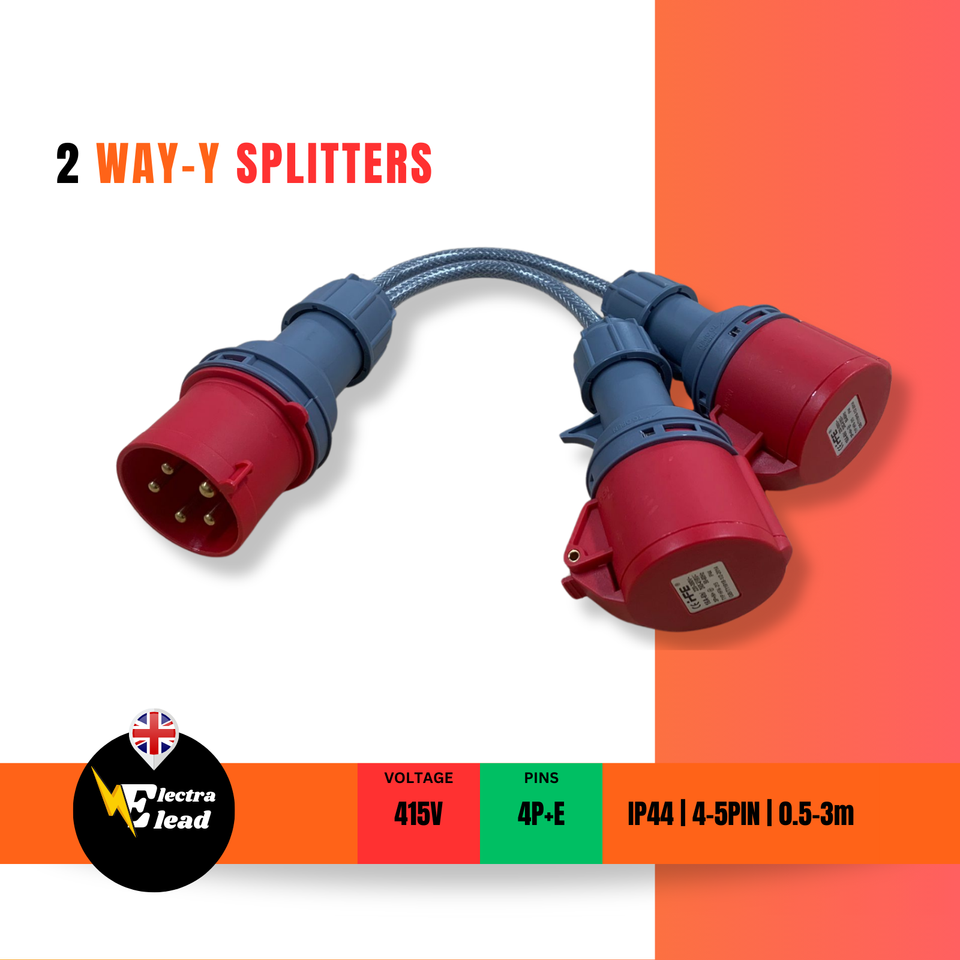 3 Phase 4/5 Pin 32Amp TO 2 Way Y 16 AMP Sockets Adaptor Splitter IP44 ...
