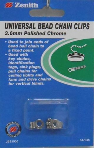 2 packs Zenith Universal BEAD CHAIN CLIPS 3.6mm Polished Chrome 4PCS ...
