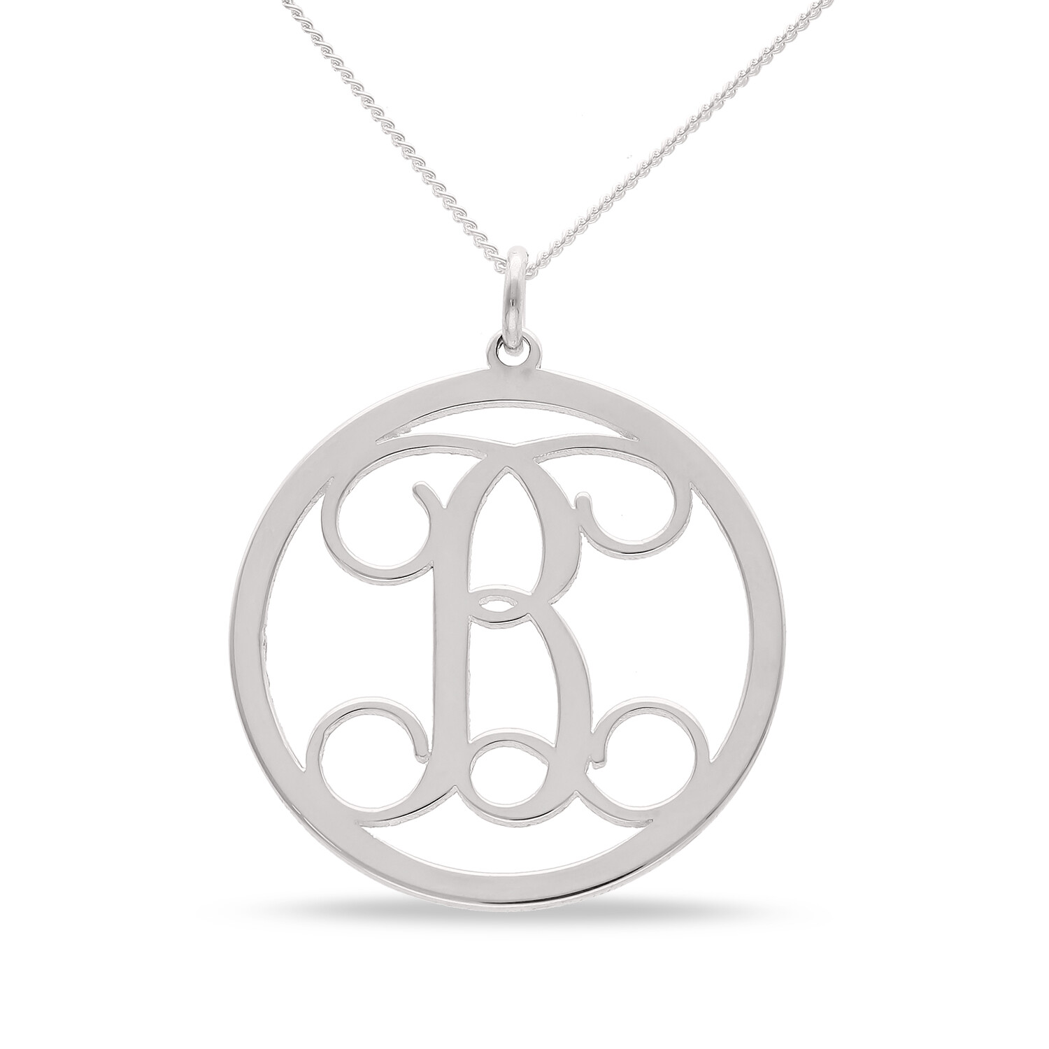 Monogram Initial Circle Necklace Pendant Sterling Silver A-Z Woman ...