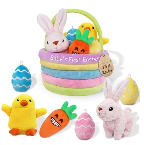 Baby's First Personalized Easter Basket Playset, 7ct Stuffed Plush ...