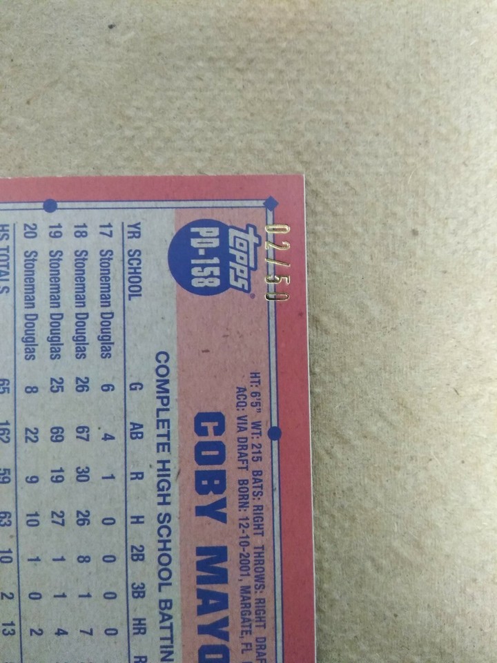 (#02/50) 2021 COBY MAYO TOPPS PRO DEBUT GOLD #PD-158 ORIOLES ROOKIE ...