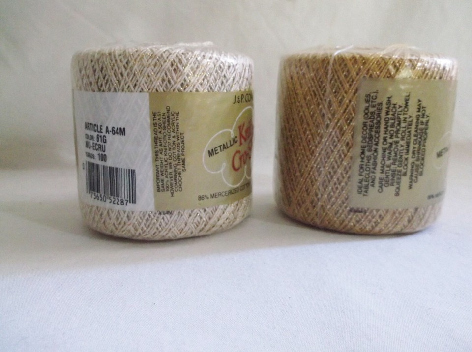 Knit Cro-Sheen Crochet 86% Cotton 14% Metallic Thread 100 Yards Ecru ...