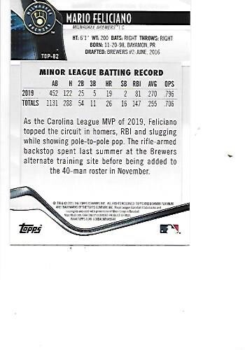 Mario Feliciano 2021 Bowman Platinum Top Prospect Baseball Card #TOP-82 ...