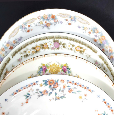 Vintage Mismatched China Soup Salad Bowls Floral Rims Mix and Match Set ...