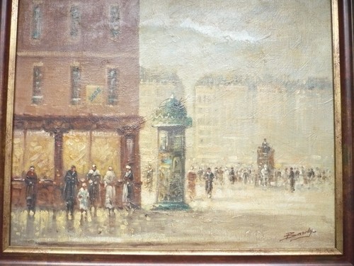 Paulette BARDY TABLEAU HUILE SUR TOILE PARIS ET COLONNE MORRIS SIGNE ...