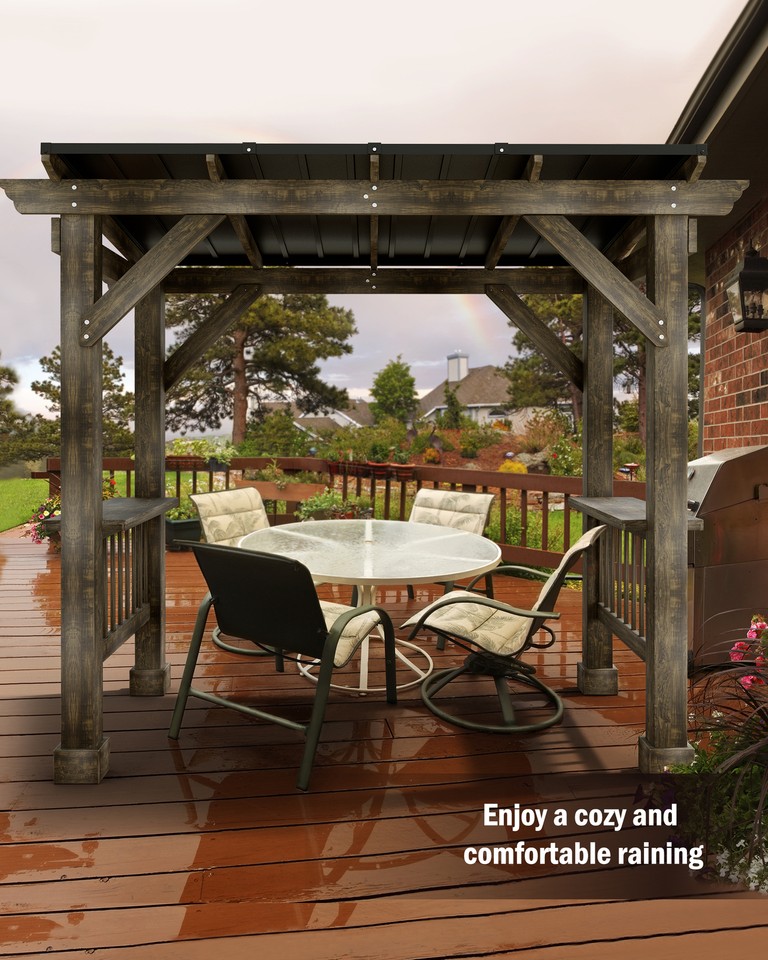 Wooden Outdoor BBQ Cooking Pergola Canopy with Insulated Sloping Steel ...