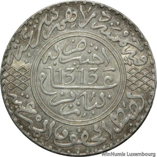 FF0082 Rare Morocco 5 Dirhams Moulay al-Hasan I 1313 1896 Paris Silver ...