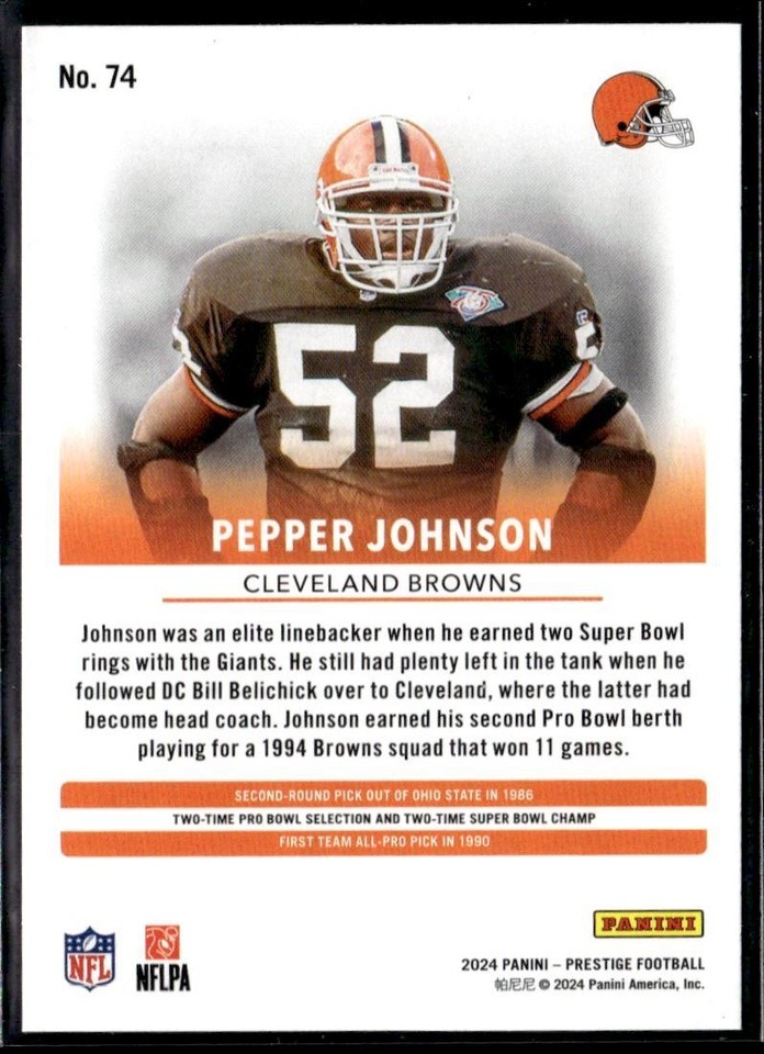 2024 Panini Prestige Hyper Pepper Johnson Cleveland Browns #74 | eBay