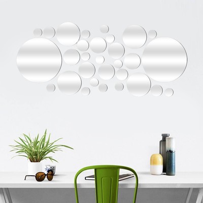 28 Pieces Round Mirror Wall Stickers Self Adhesive Circle Mirrors Decor ...