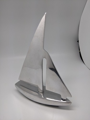Charming Silver Nautical Sailboat Sculpture Polished Aluminum ...