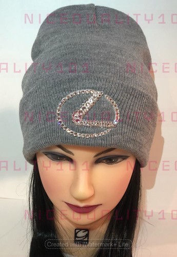 Lexus Bling 3D Logo Beanie Folded Hat Made With Swarovski Crystals Grey ...