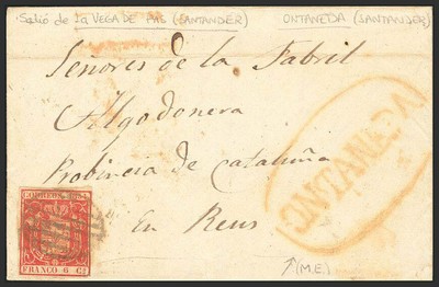 Cantabria. Storia Postal. Busta 24. 1854. 6 Quarti Carmín. di Vega Pas ...