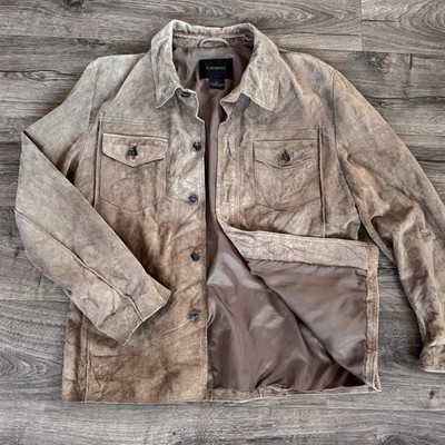 EXPRESS 100% Genuine Leather Jacket Suede Brown Mens XL Distressed Vtg ...