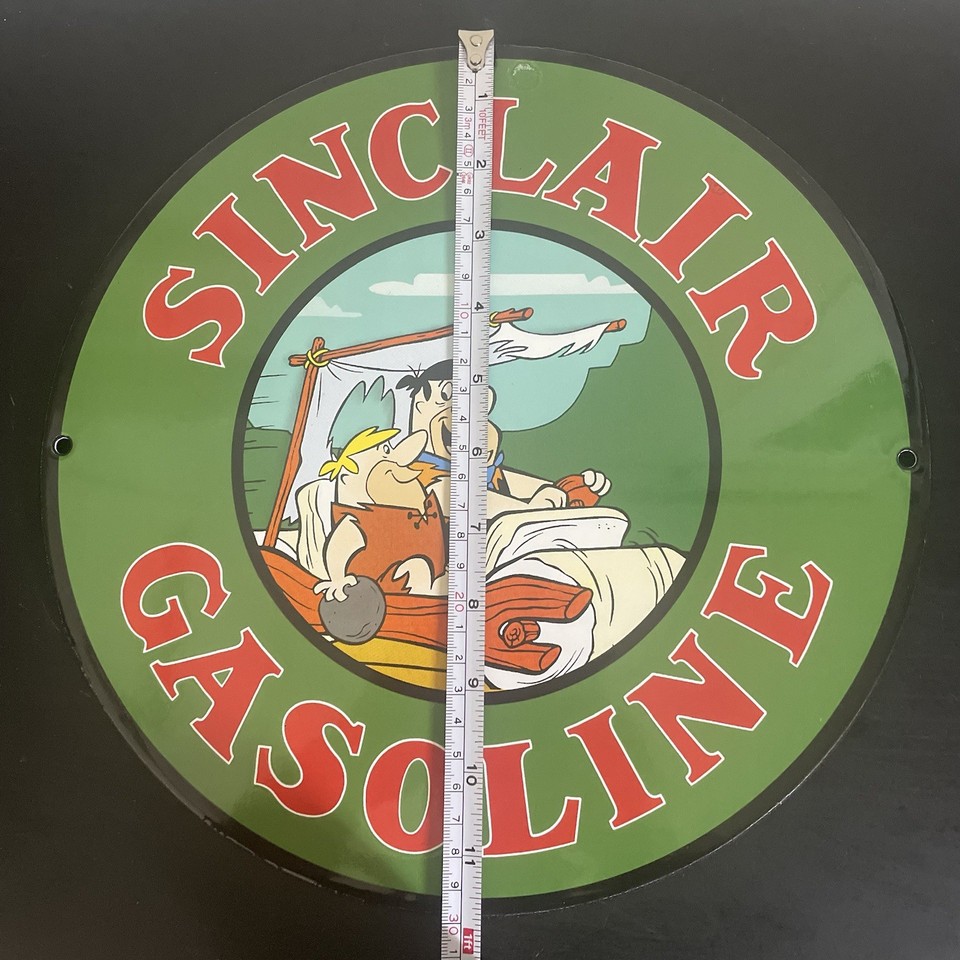 VINTAGE SINCLAIR FLINT STONES MOTOR GASOLINE OIL PORCELAIN SIGN | eBay UK