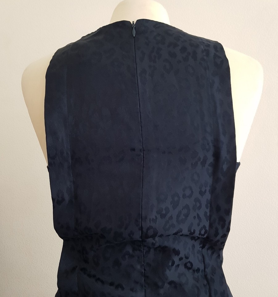 THAKOON ADDITION Navy Satin, Animal Print, Sleeveless, Trouser Jumpsuit ...