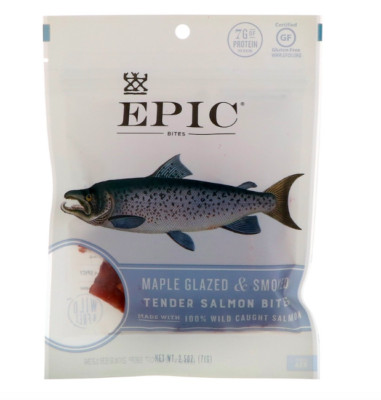 Keto: low carb Epic-Bites Maple Glazed & Smoked Salmon, 2.5oz 2 packs ...