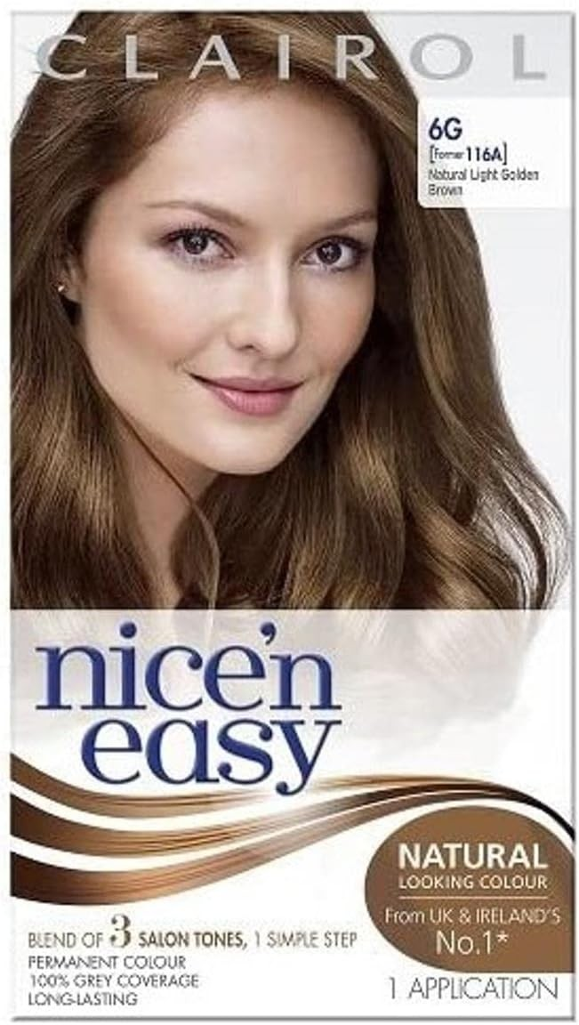 Clairol Nice'n Easy 6G/116A Natural Light Golden Brown Hair Color box ...