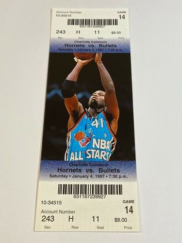 Charlotte Hornets Washington Bullets Wizards Ticket Stub #11 1-4-97 ...