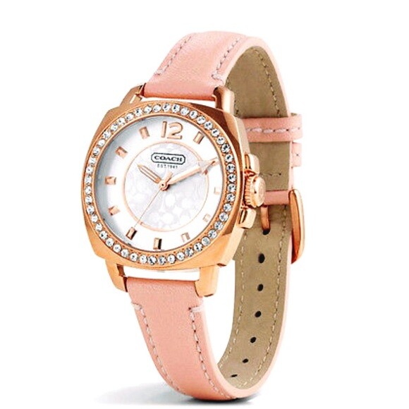NWT Coach Women's Watch Pink Leather R Gold Glitz Small BOYFRIEND ...