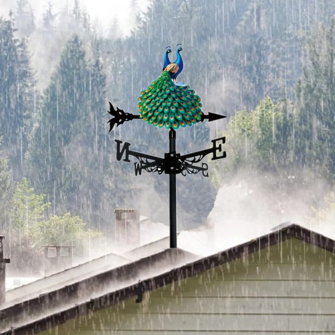 Colorful Rooster Weather Vane Spinner Wind Direction Farm Scene Stake ...