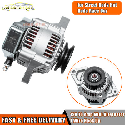 12V 70 Amp Mini Alternator 1 Wire Hook Up FOR Street Rods Hot Rods Race ...