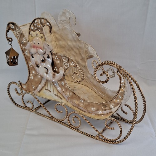 Large METAL Christmas TABLETOP SANTA SLEIGH Sled Table Decor Snow 12 ...