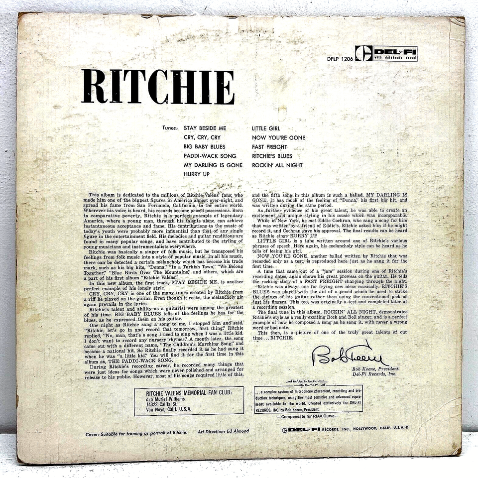 Ritchie Valens Ritchie 1959 Vinyl Del-Fi Records 1st Press | eBay
