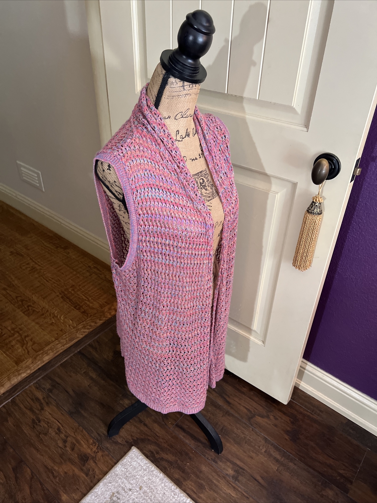 Soft Muted Pink Crochet Long Duster Sweater Vest 1X 4… - Gem