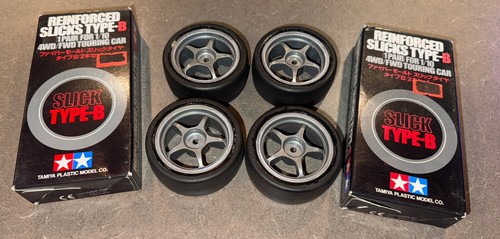 Tamiya Reinforced Slick Type B Tire w/5-Spoke Grey Touring Wheels 53294 ...