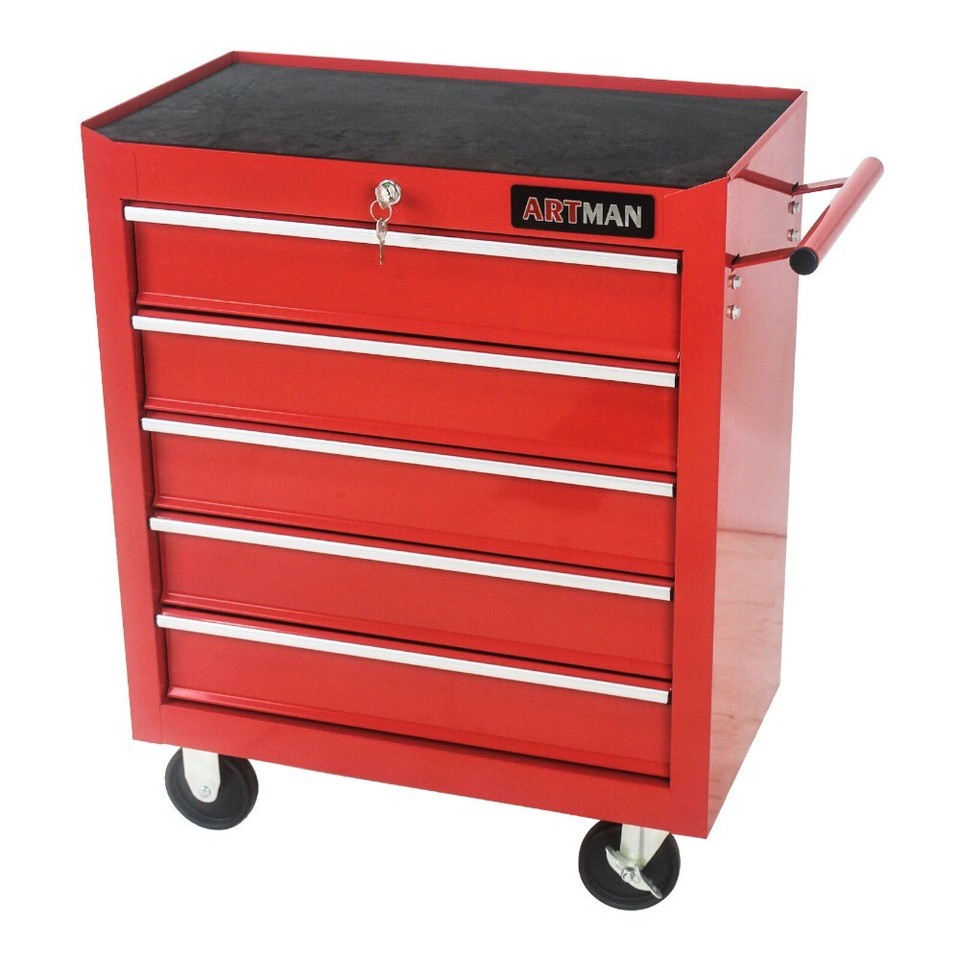 5 Drawers Rolling Tool Box Cart Tool Storage Cabinet Steel Lockable ...