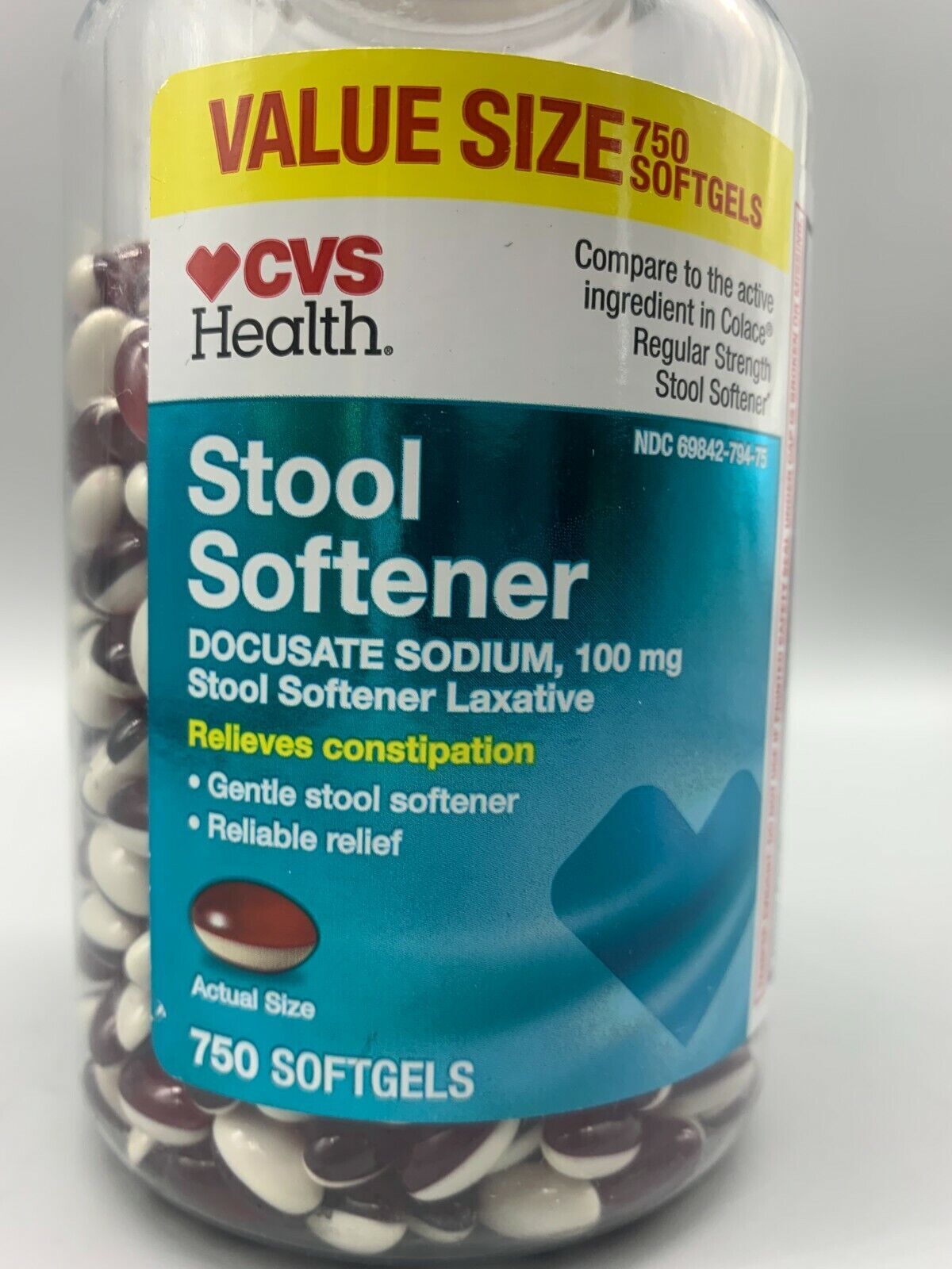 CVS Health Value Size Stool Softener 100 MG 750 Softgels. 2a104 for ...