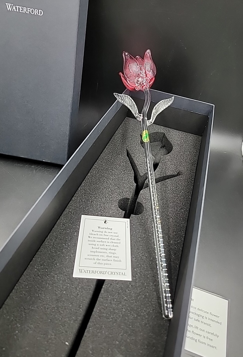 Waterford Crystal Fleurology PINK TULIP Flower Sculpture 15" Boxed w ...