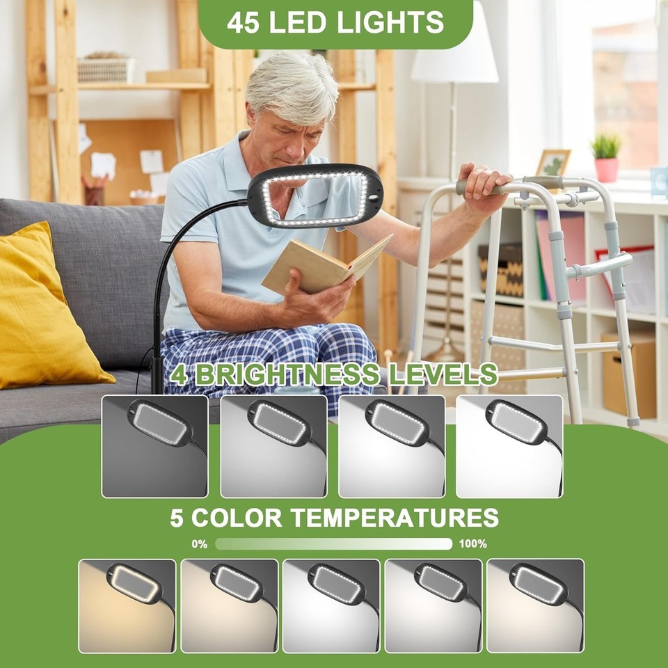 10x Magnifying Glass with Light & Floor Standing, 45 LEDs Desk Lamp, 5 ...