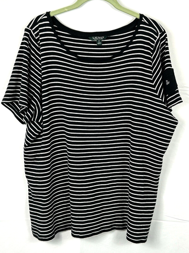 Ralph Lauren LRL Top Womens Sz 3X Black White Stripe Short Sleeve Knit ...