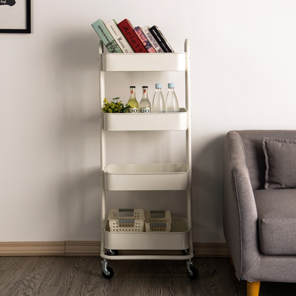 4-Tier Utility Rack Shelf Rolling Storage Cart w/ Handle Wheels for ...