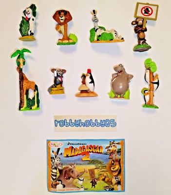 MADAGASCAR 2 COMPLETE SET 9 FIGURES + PAPERS KINDER JOY SURPRISE EGG ...