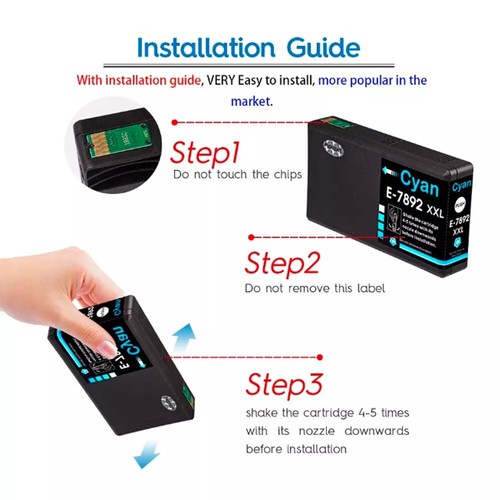 YYUDA 1x 788XXL 788 XL NoN-OEM HY CYAN Ink Cartridge for Epson WF5190 ...